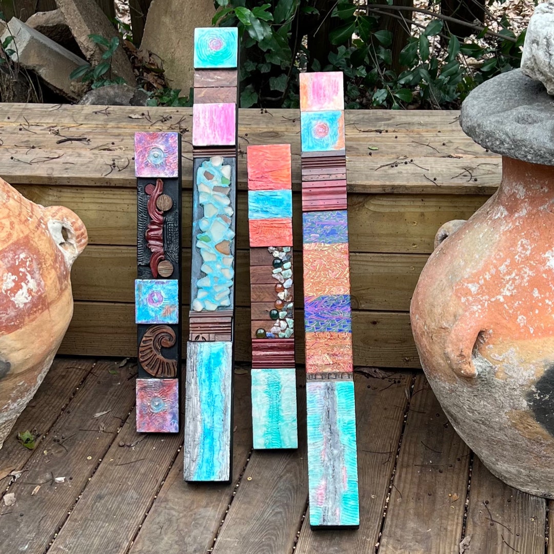 Wall Totem Art, Totem Art, Reclaimed Wood Wall Modern Totem Rustic Mix ...