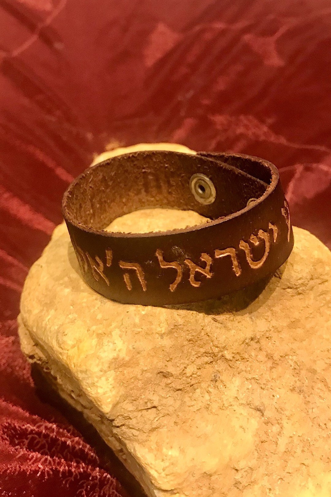 Leather Hebrew Bracelet, Kabbalah Shema Israel Leather Bracelet,support ...
