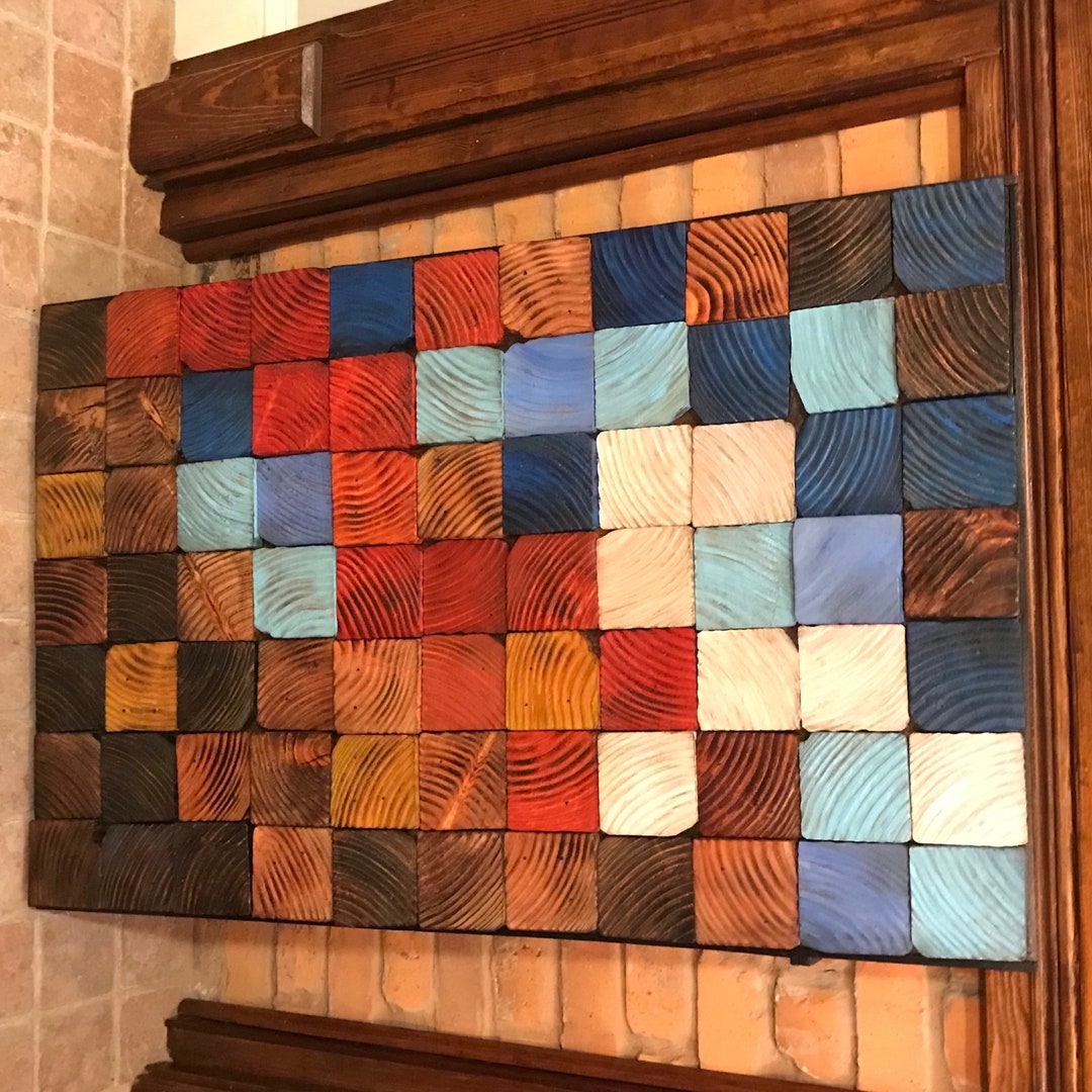 Wall Modern Large Reclaimed Wood Art Decor, Rustic Mix Media, Sculpture ...