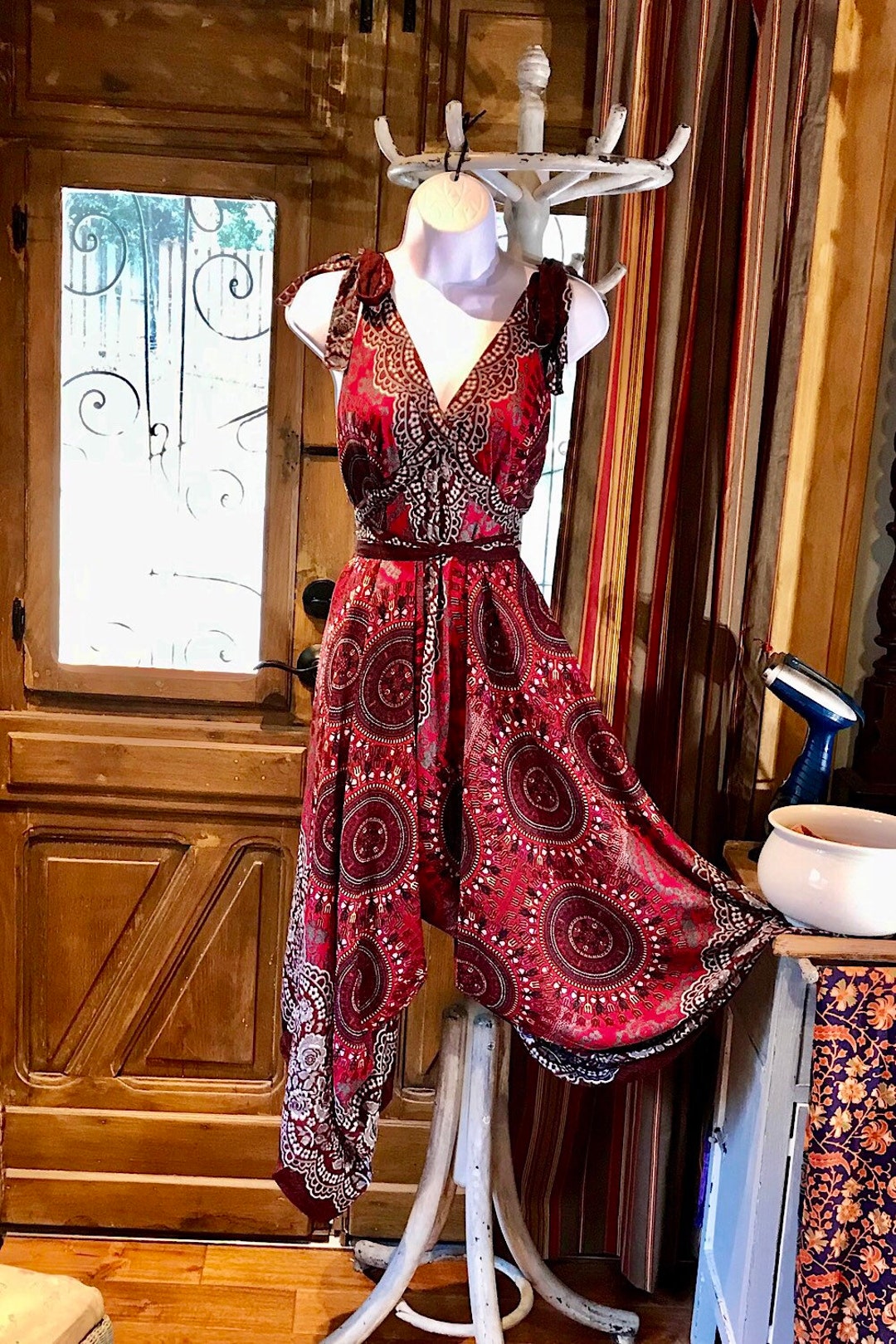 Maroon Rayon Boho Jumpsuit: Loose Fit Festival Romper - Etsy