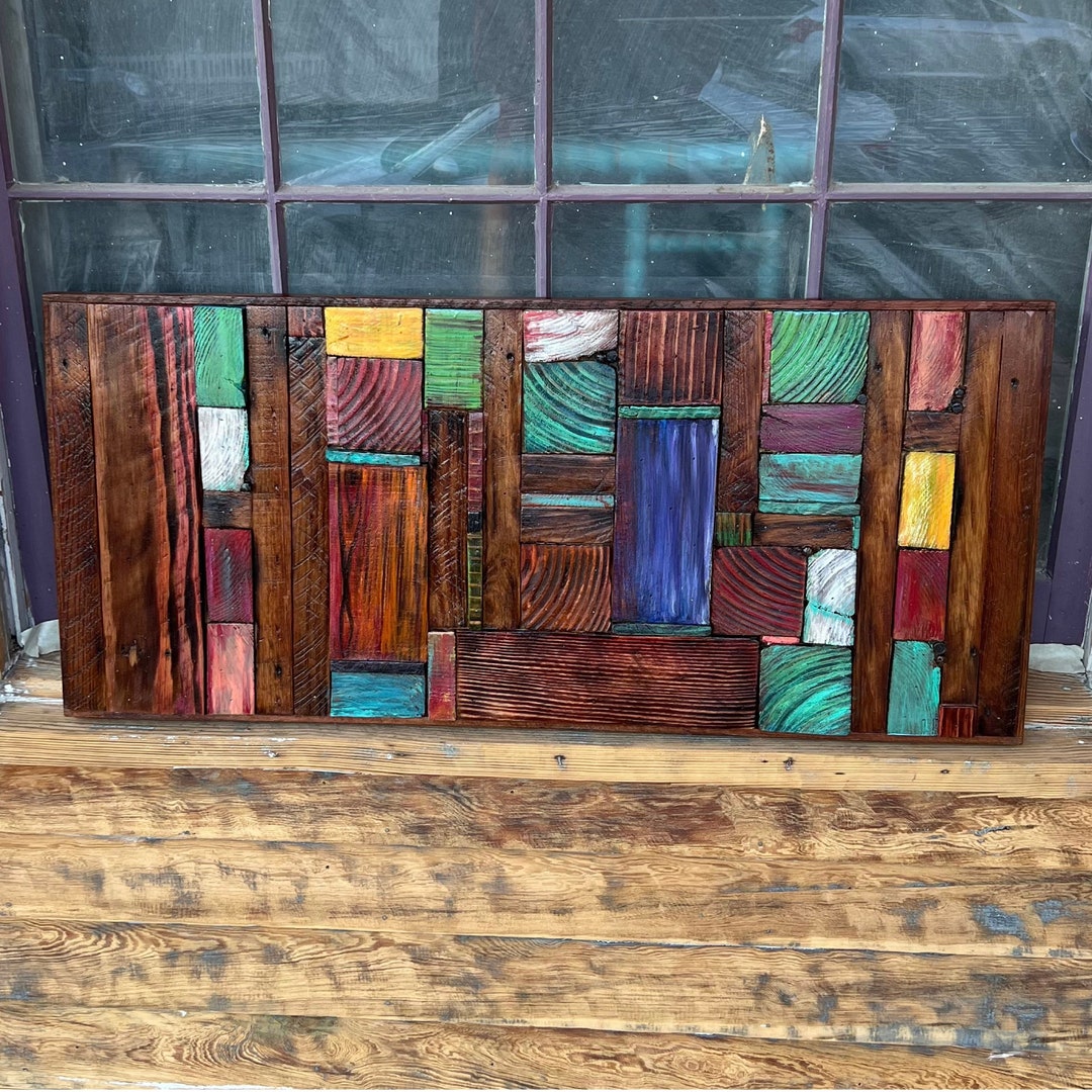 Wall Reclaimed Wood Art Decor, Modern Large Rustic Mix Media, Sculpture ...