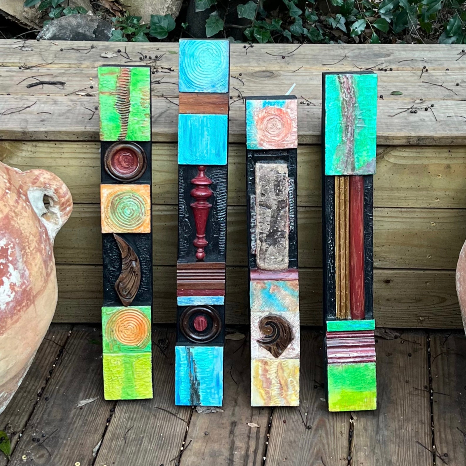 Wall Totem Art, Totem Art, Reclaimed Wood Wall Modern Totem Rustic Mix ...