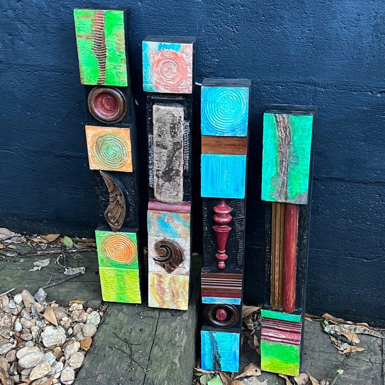 Wall Totem Art, Totem Art, Reclaimed Wood Wall Modern Totem Rustic Mix ...