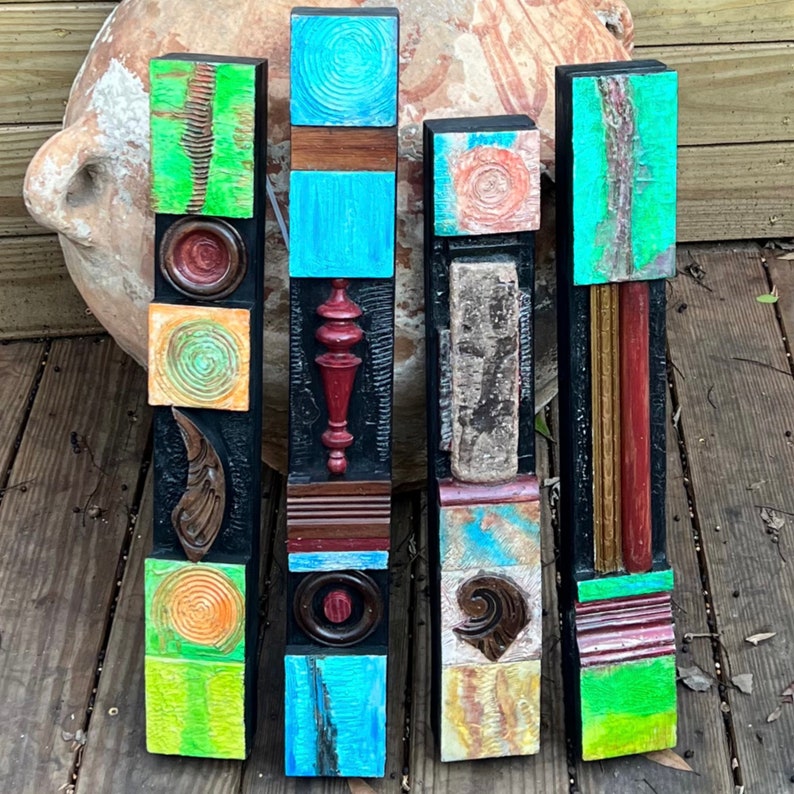 Wall Totem Art, Totem Art, Reclaimed Wood Wall Modern Totem Rustic Mix ...