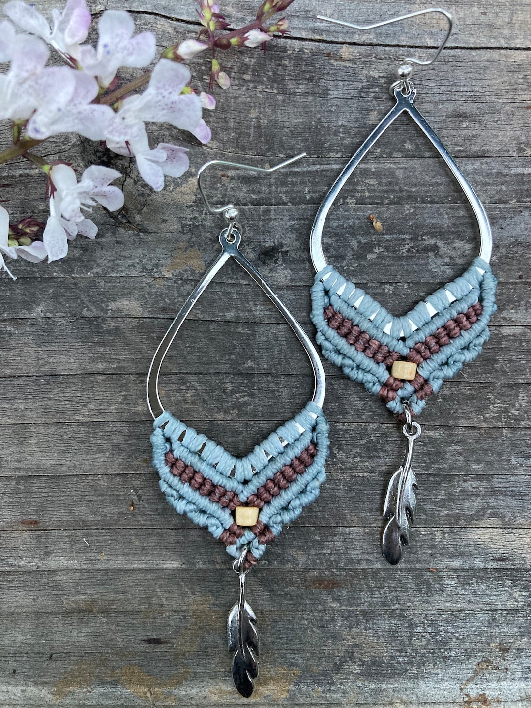 Silver Long Tear Drop Feather Boho Style Earring in Light Blue and ...