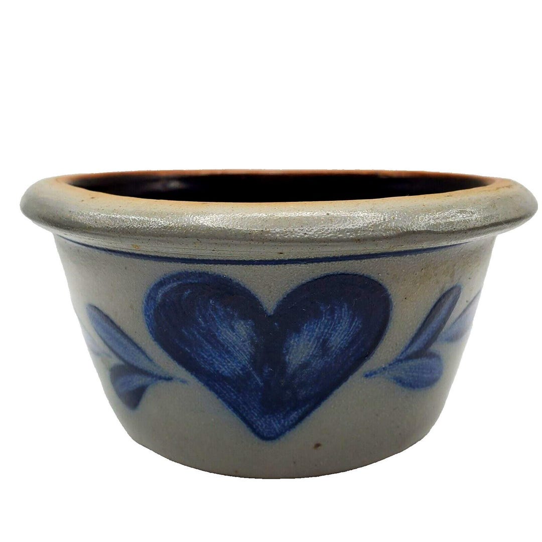 Rowe Heart Pottery Bowl Salt Glaze Baking Dish Blue Vintage 1989 ...