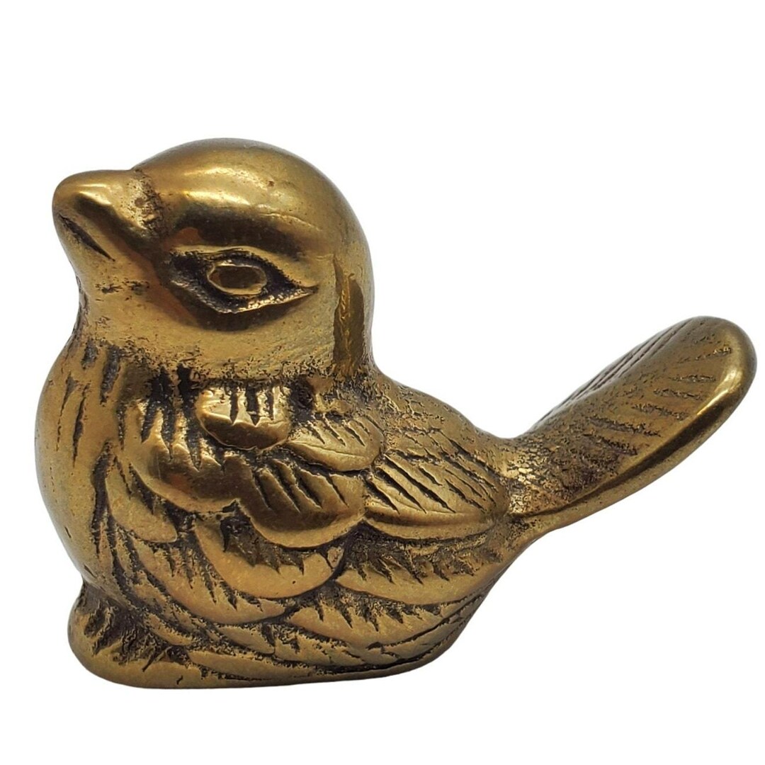 Miniature Solid Brass Bird Figurine Desk Paperweight Accessory Vintage ...