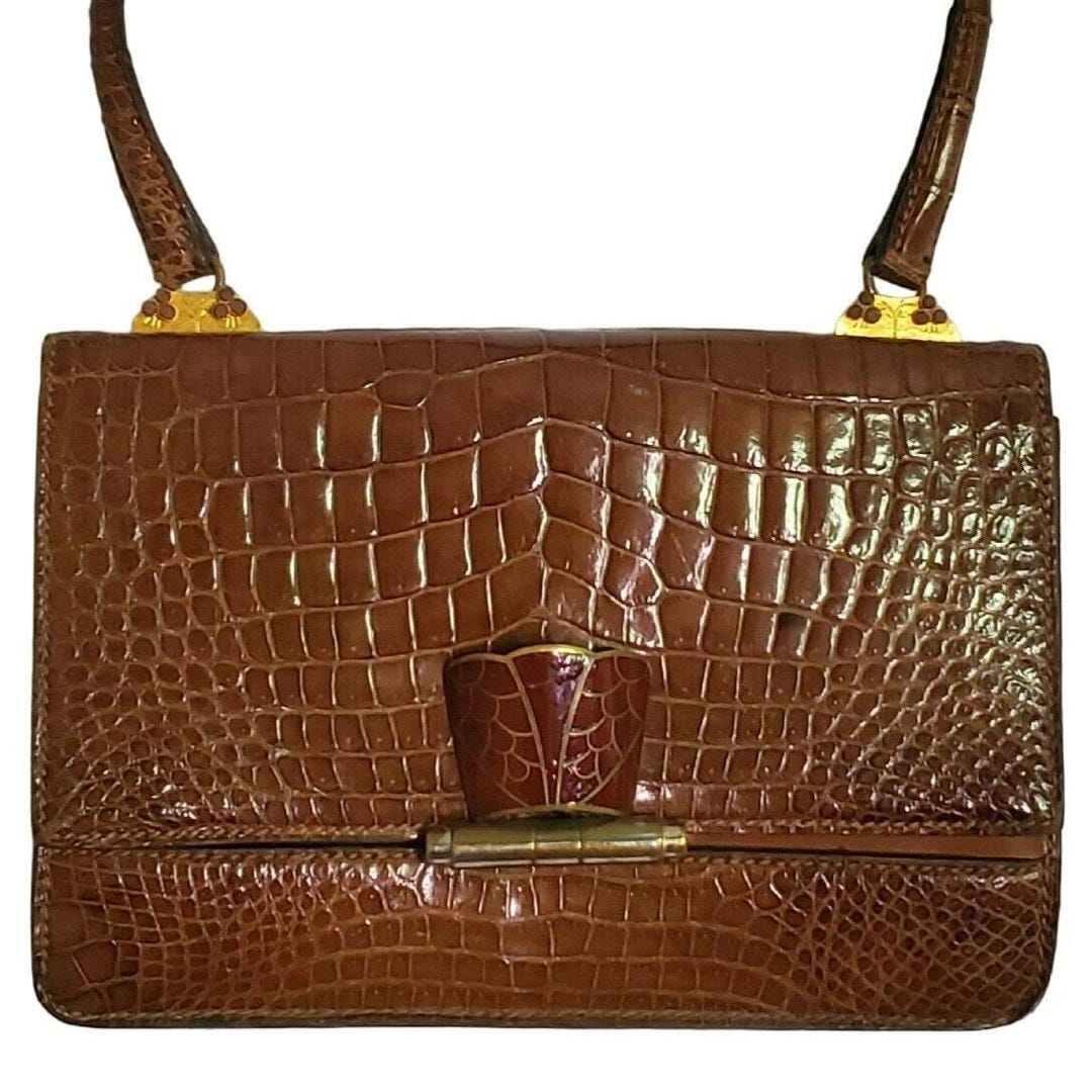 Lederer Handbag Brown Leather France 5th Ave NY Evening Bag MCM Clutch ...