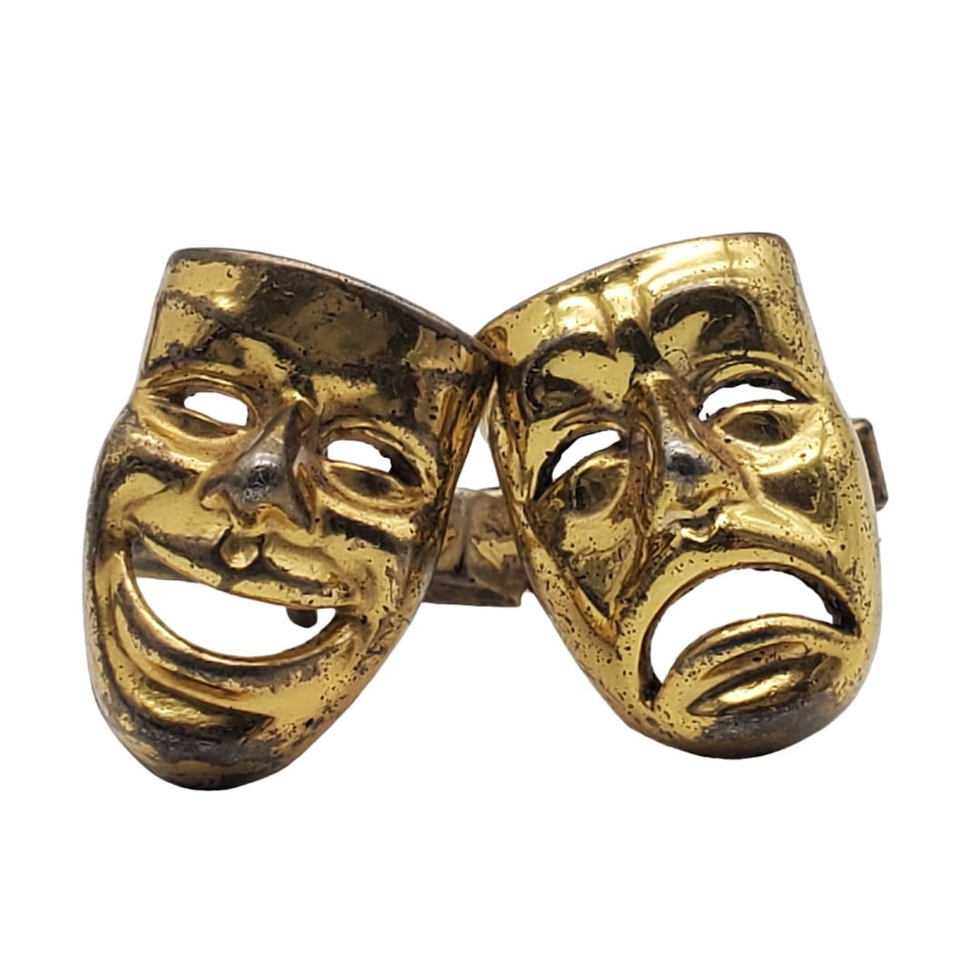Happy Sad Tragedy Theater Mask Cufflinks Sterling Silver Gold Vermeil ...