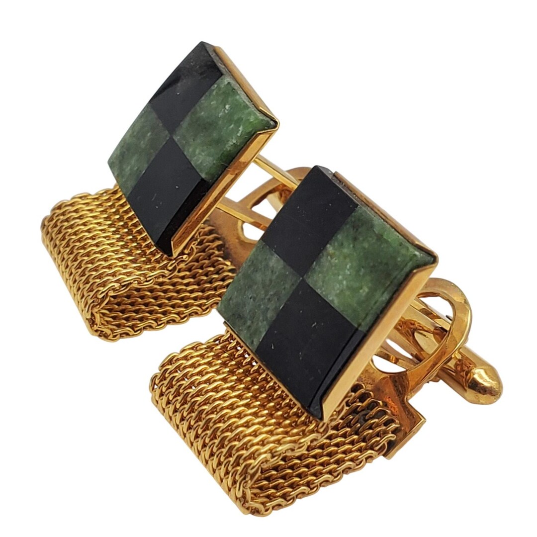 Dolan Bullock Jade Onyx Wrap Gold Mesh Cufflinks 1/20 14KT GF DB Stone ...