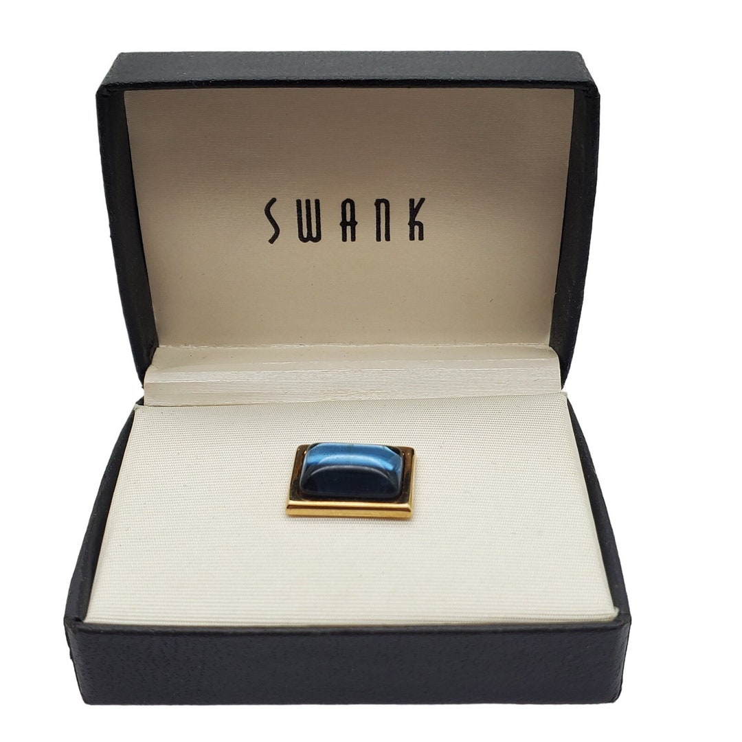 Swank Blue Glass Tie Pin Gold Tone Tack & Box Men's Jewelry Lapel - Etsy