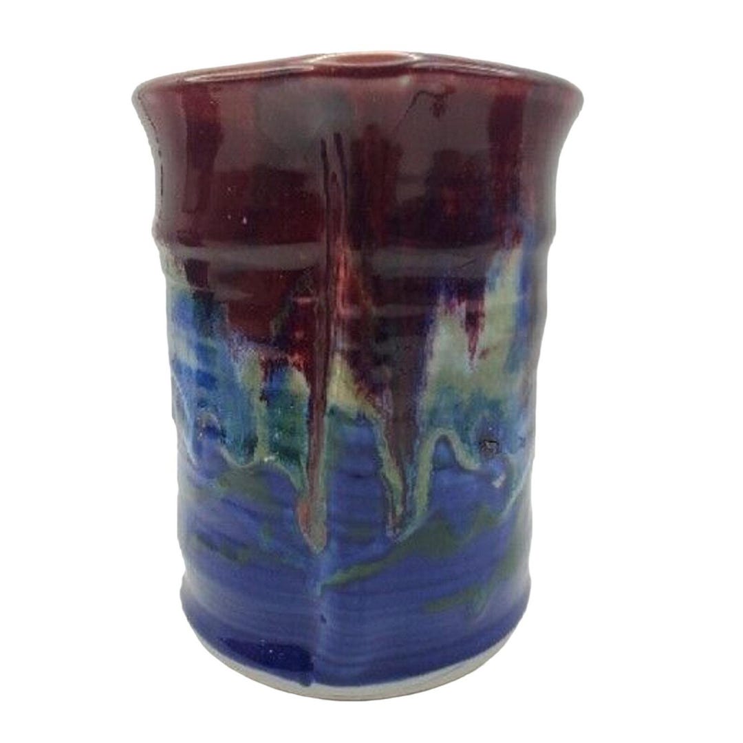 Corbin Art Pottery Drip Red Blue Large Vase 7" Stoneware Utensil Pot ...