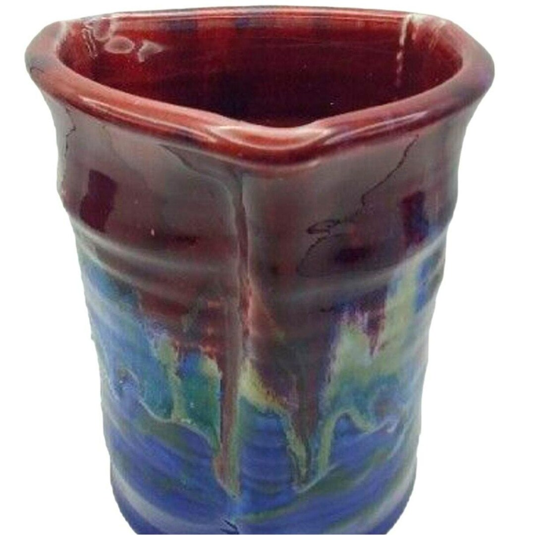 Corbin Art Pottery Drip Red Blue Large Vase 7 Stoneware Utensil Pot ...