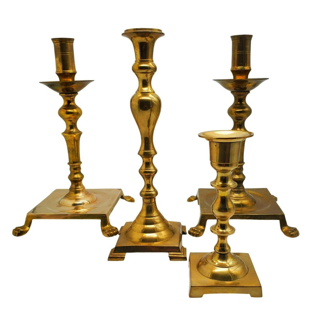 4 Brass Candlesticks Claw Foot Taper Candle Holder Stick Vintage Mantle ...