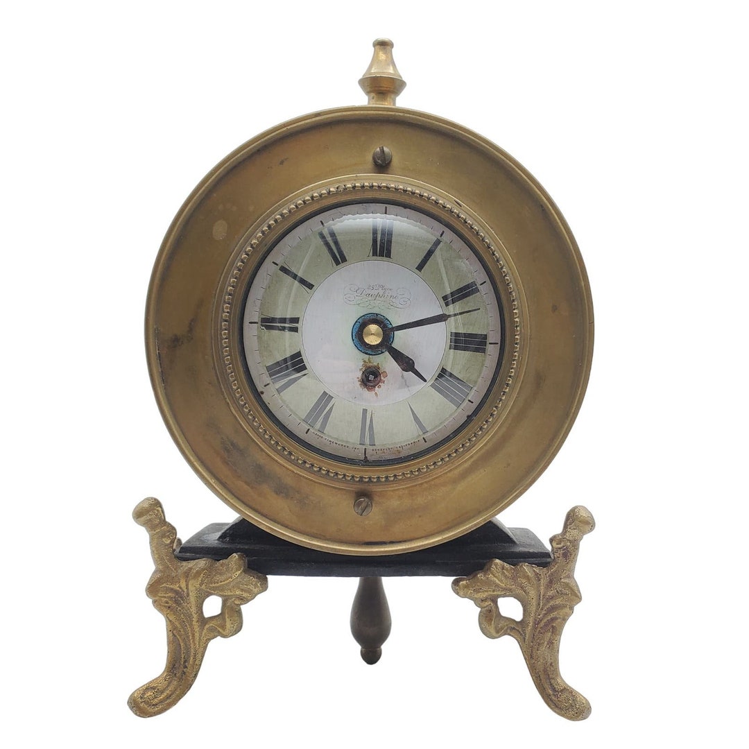 Timeworks Dauphine Brass Mantle Clock Table Top Heavy Desk Antique ...