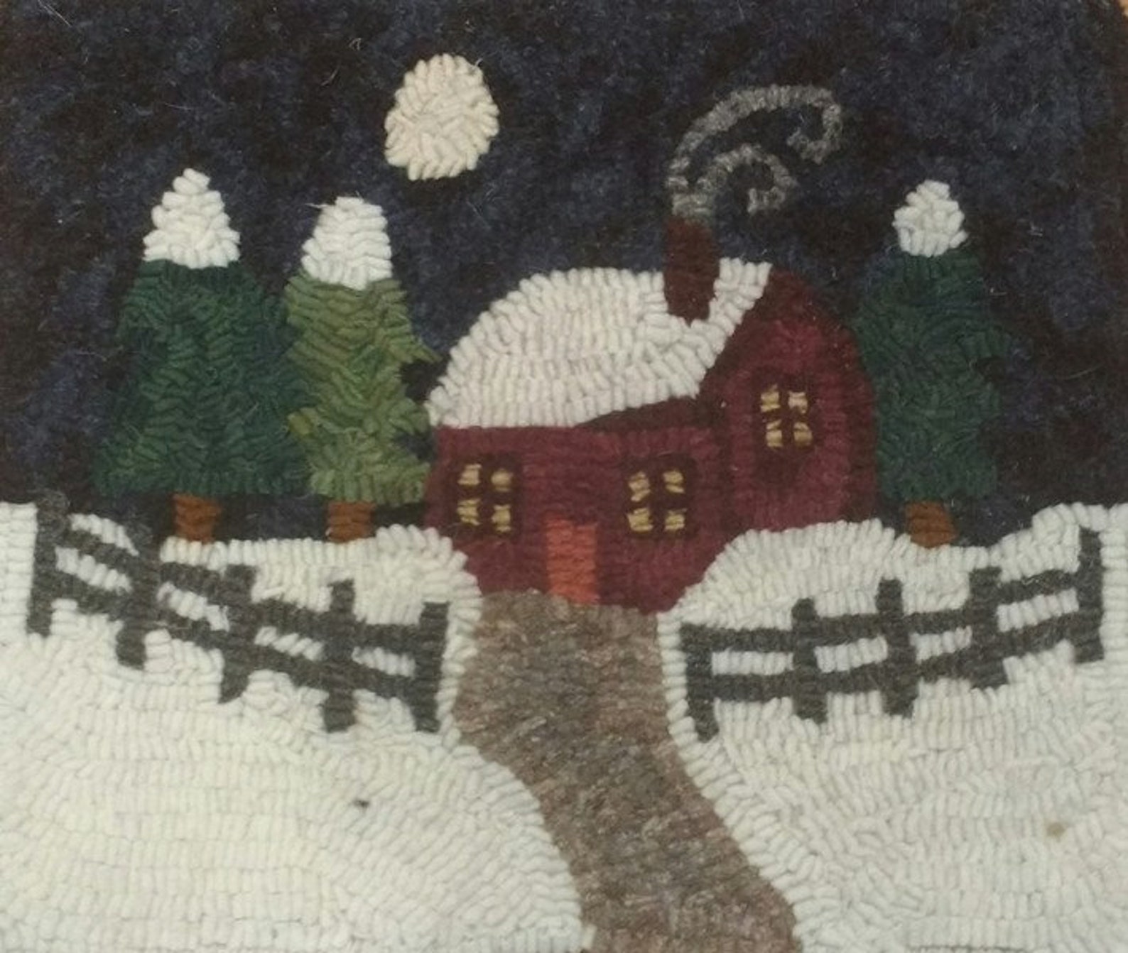 Primitive Rug Hooking Kit Hooked Winter Wonderland Christmas Gift Linen ...