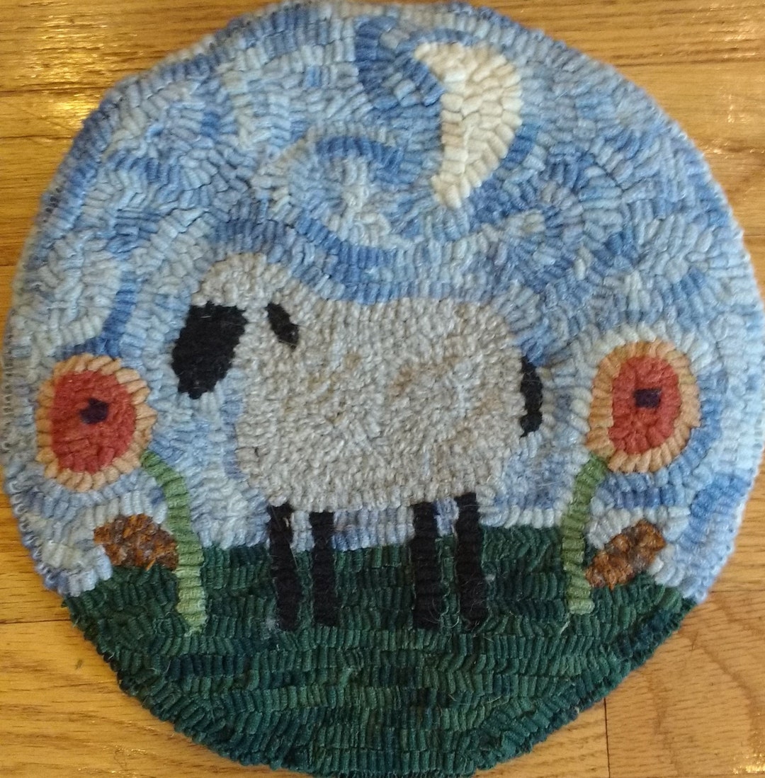 Beginner Primitive Rug Hooking Kit, Hooked, Sheep and Posies, Linen ...
