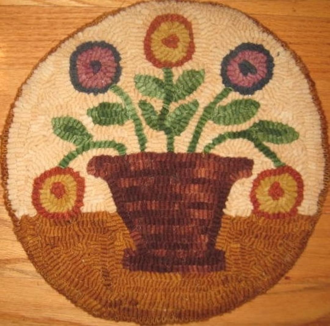 Primitive Rug Hooking Kit, Hooked, Posy Pot, Linen, Wool - Etsy