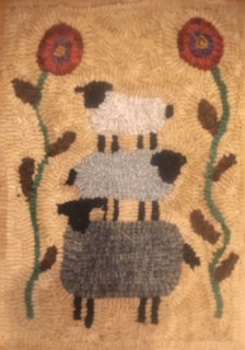 Primitive Rug Hooking Kit, Hooked, Three Stacked Sheep, Wool, Linen - Etsy
