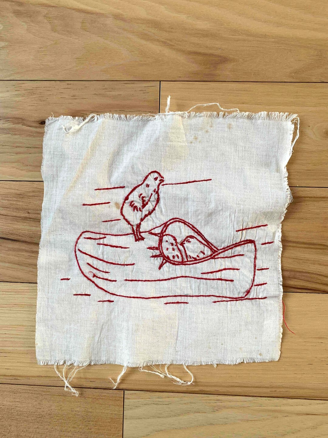 Vintage Redwork Embroidery Birds Square Patch - Etsy