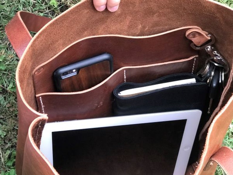 Handmade Leather Tote Bag in Medium Brown - Etsy