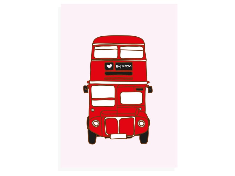 Happiness London Bus Card, London Red Bus With Happiness, Greeting Card ...