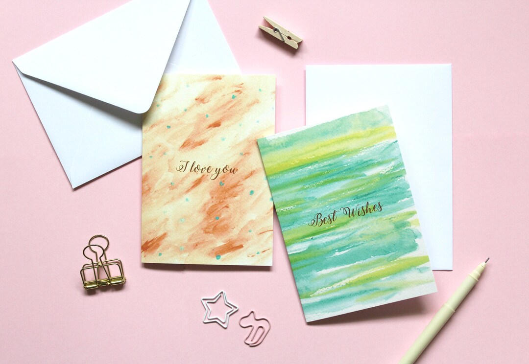 Watercolour Painting Cards, 2 Set Greeting Cards, Best Wishes Card, I ...