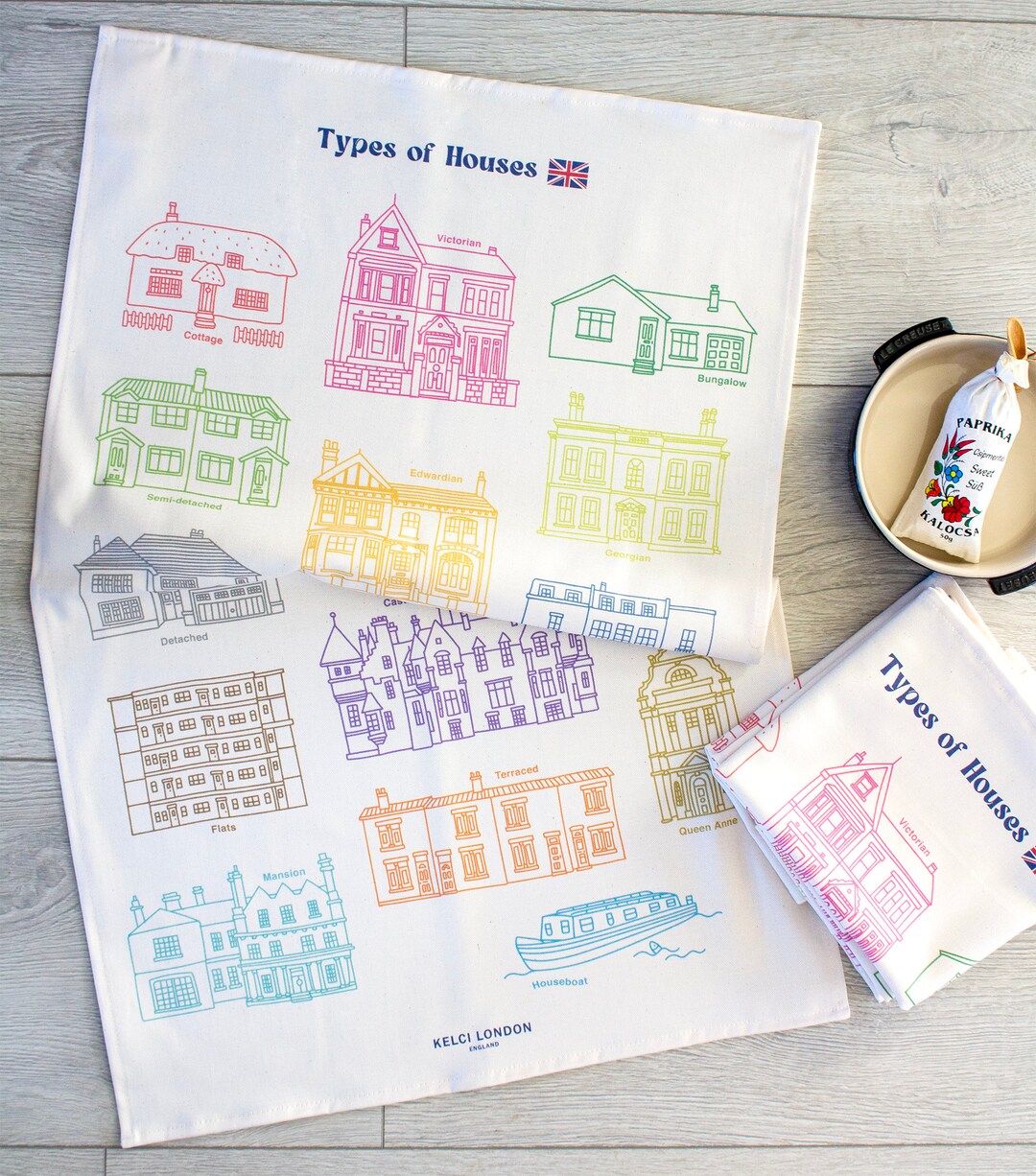 Type of Houses Tea Towel, Types of Houses Tea Towel, for Housewarming ...