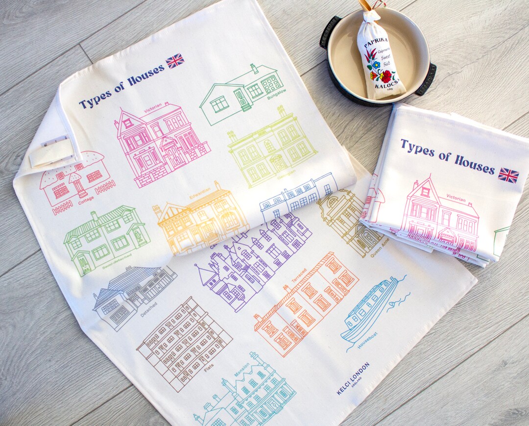 Lovely Houses Tea Towel, Types of Houses Tea Towel, for Housewarming ...