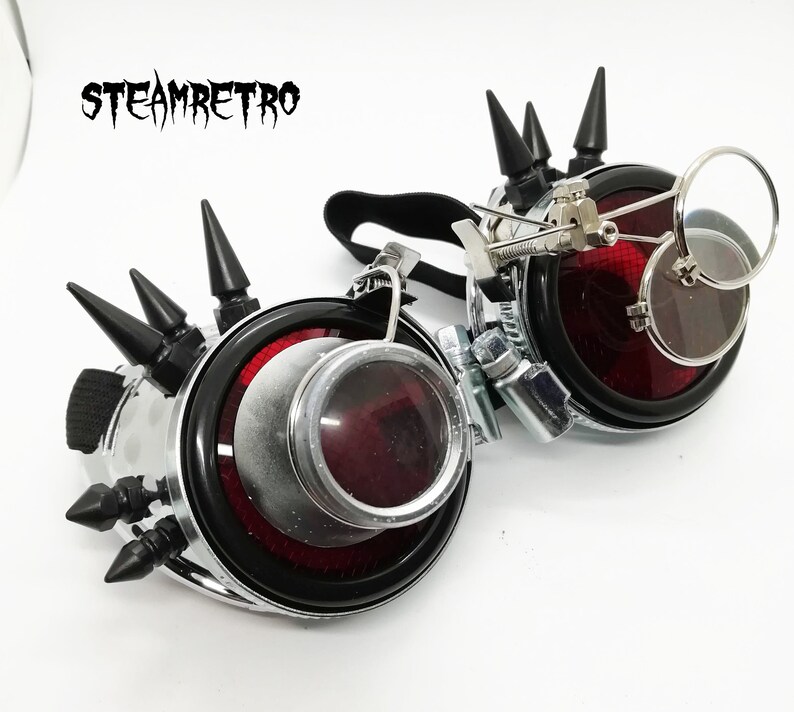 Chrome Steampunk Goggles Double Loupe Blue Lens Cyber Goggles - Etsy