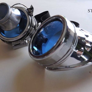Blue Chrome Steampunk Goggles With Loupe Mad Scientist Mad Max Cyber ...