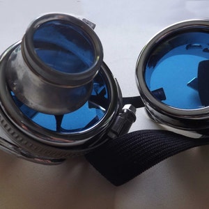 Blue Chrome Steampunk Goggles With Loupe Mad Scientist Mad Max Cyber ...
