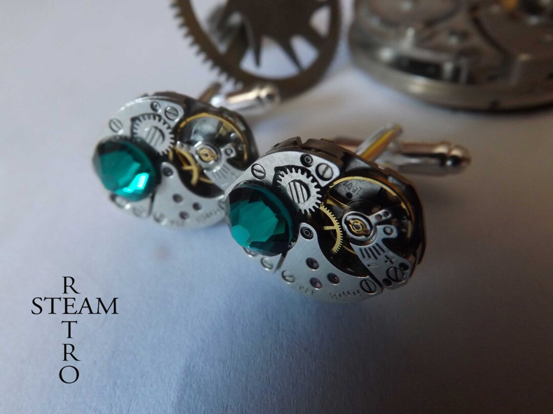 Steampunk - Cufflinks - Mens Gift Boxed Emerald Cufflinks - Steampunk ...