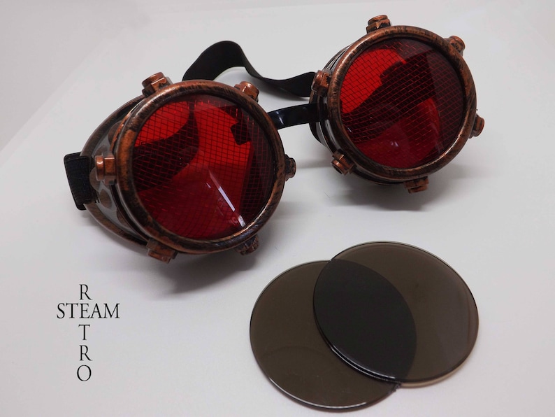 Red Steampunk Goggles - Burning Man - Mad Max - Dieselpunk Goggles ...