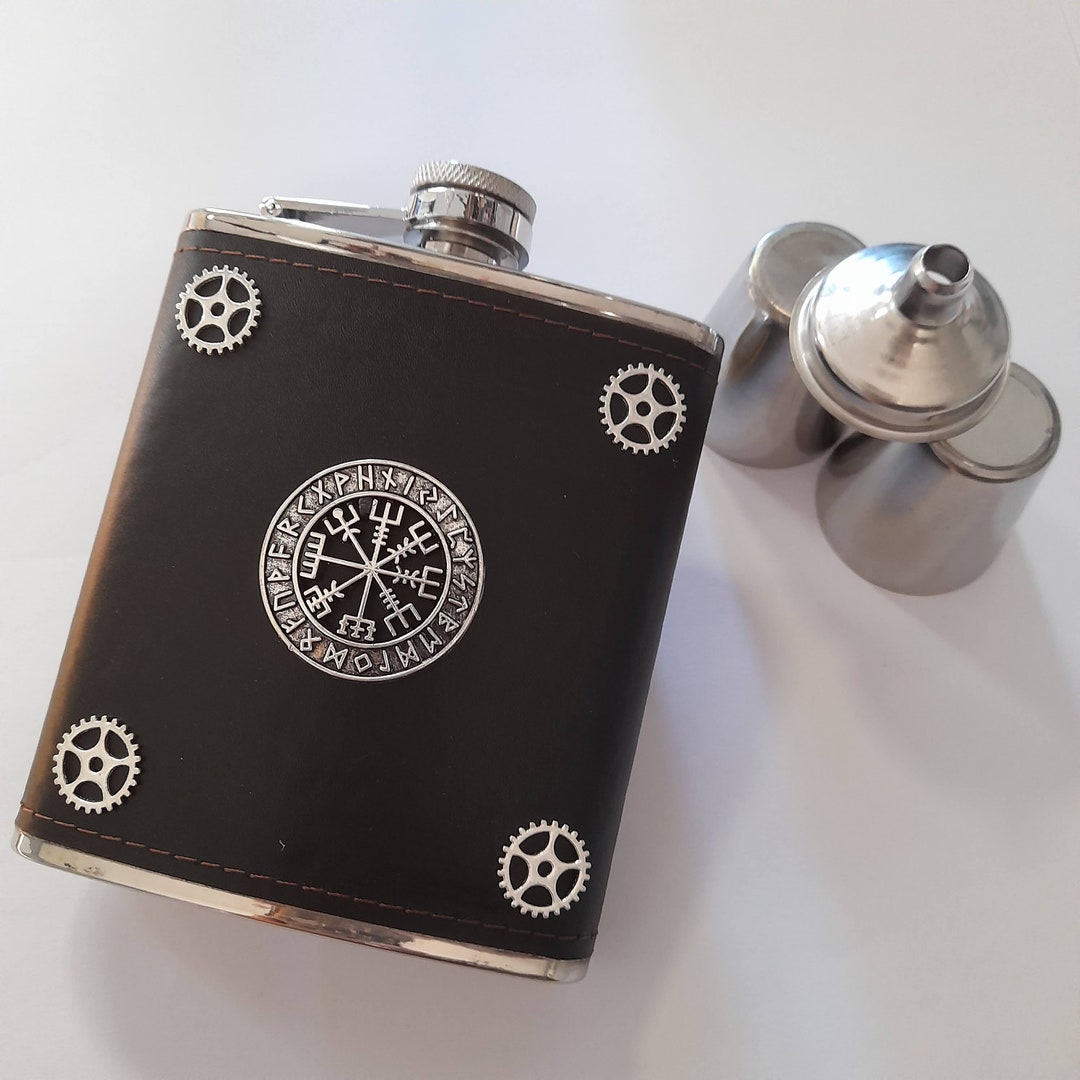 Flask - Viking - Viking Compass Flask - Valhalla - Vegvisir - Steampunk ...