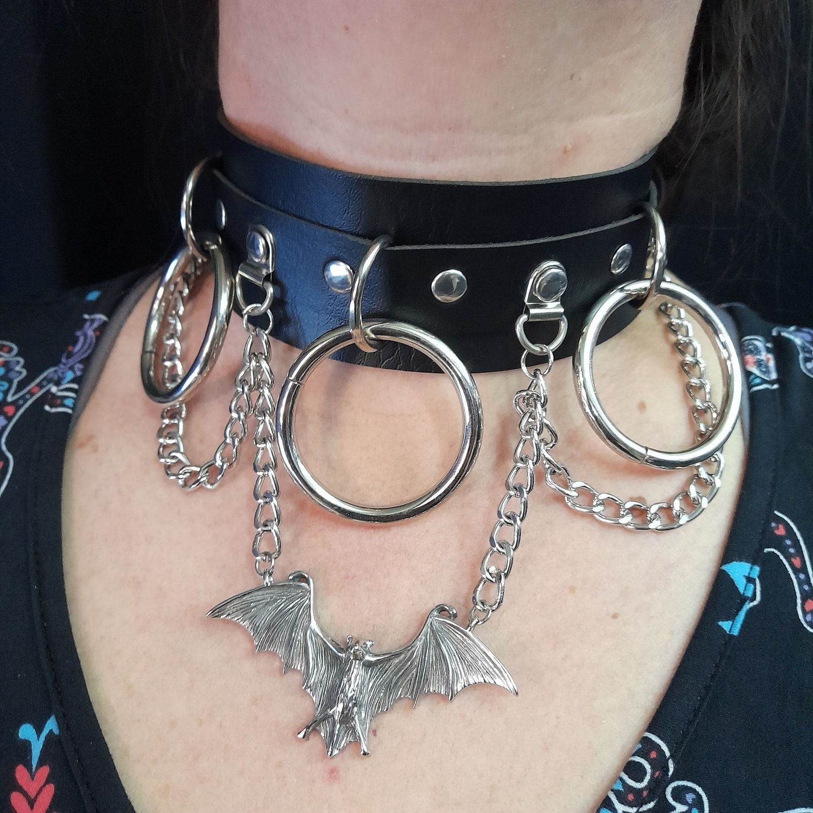 Handmade goth punk choker gothic leather choker Bat | Etsy
