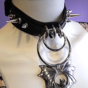 Leather Choker - Hand Made Spiked Gothic Leather Choker - Bat Choker ...