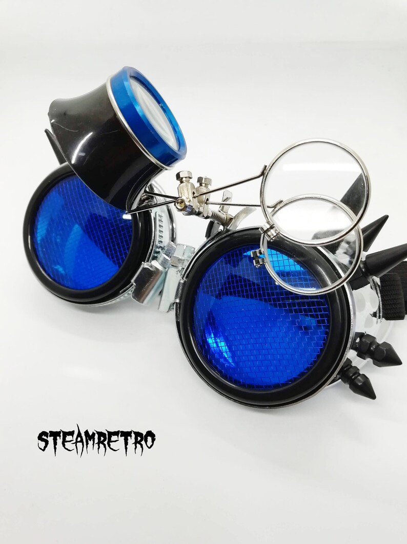 Chrome Steampunk Goggles Double Loupe Blue Lens Cyber Goggles - Etsy