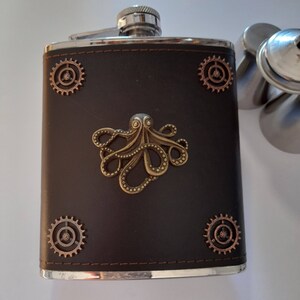 Steampunk Flask and Cup Set- Mens Steampunk Gift- Steampunk Octopus ...