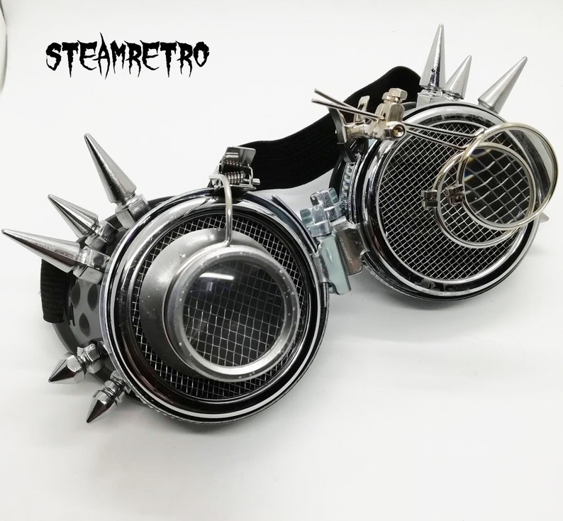 Chrome Steampunk Goggles Double Loupe Red Lens Cyber Goggles | Etsy