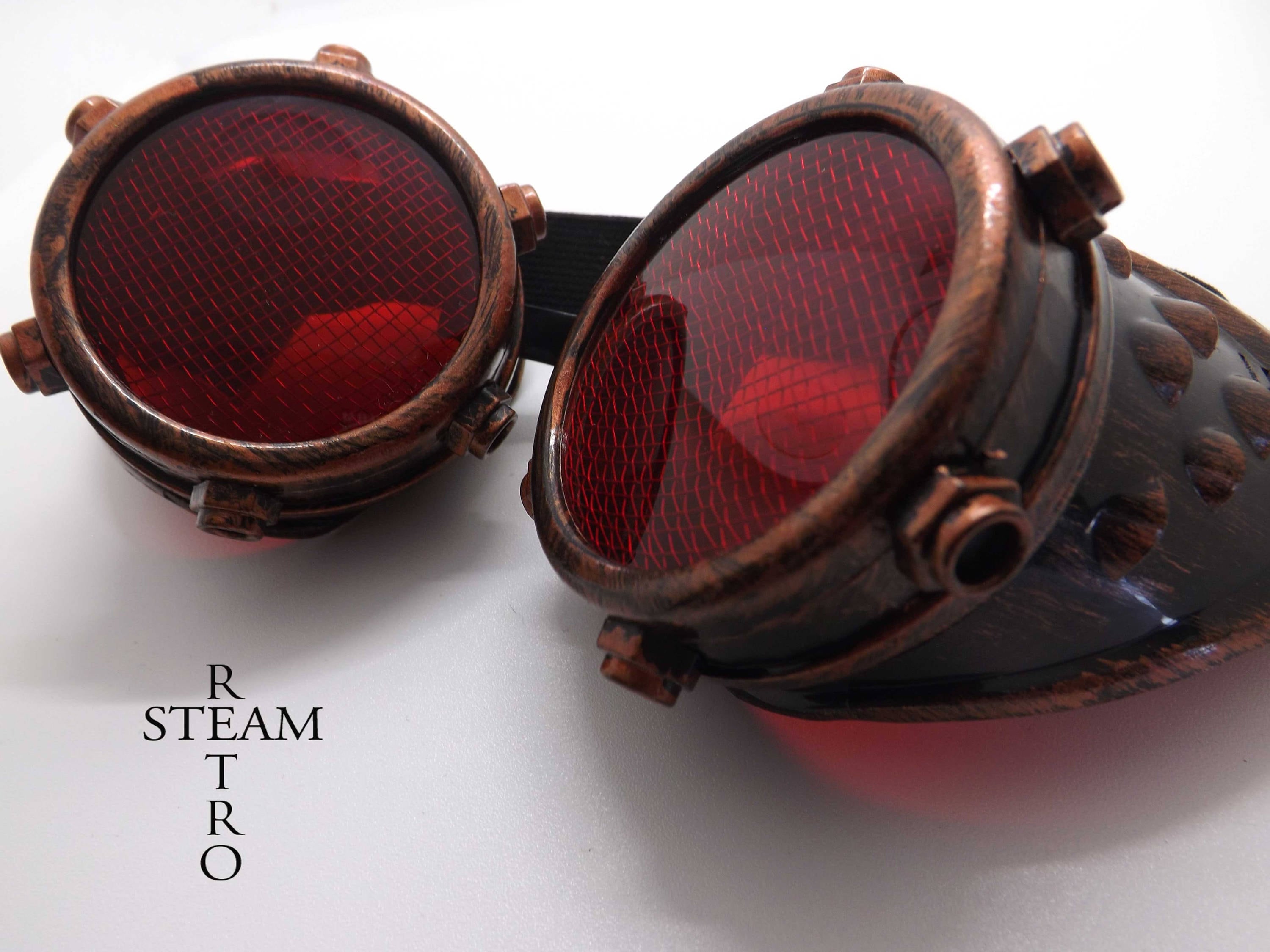 Red Steampunk Goggles - Burning Man - Mad Max - Dieselpunk Goggles ...
