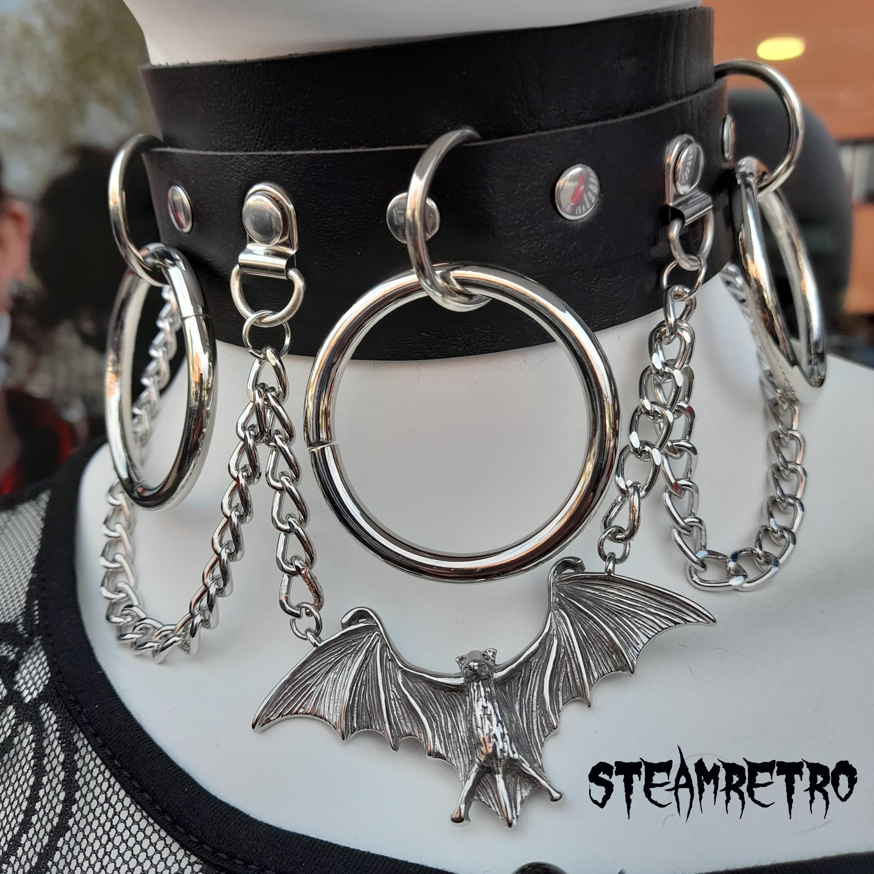 Handmade goth punk choker gothic leather choker Bat | Etsy