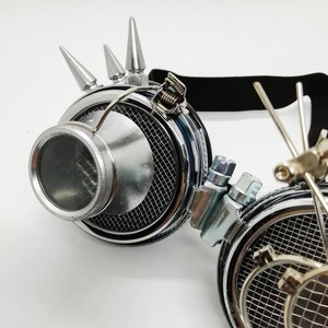 Chrome Steampunk Goggles Double Loupe Red Lens Cyber Goggles Burning ...