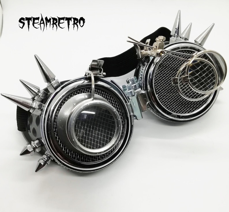 Chrome Steampunk Goggles Double Loupe Blue Lens Cyber Goggles - Etsy
