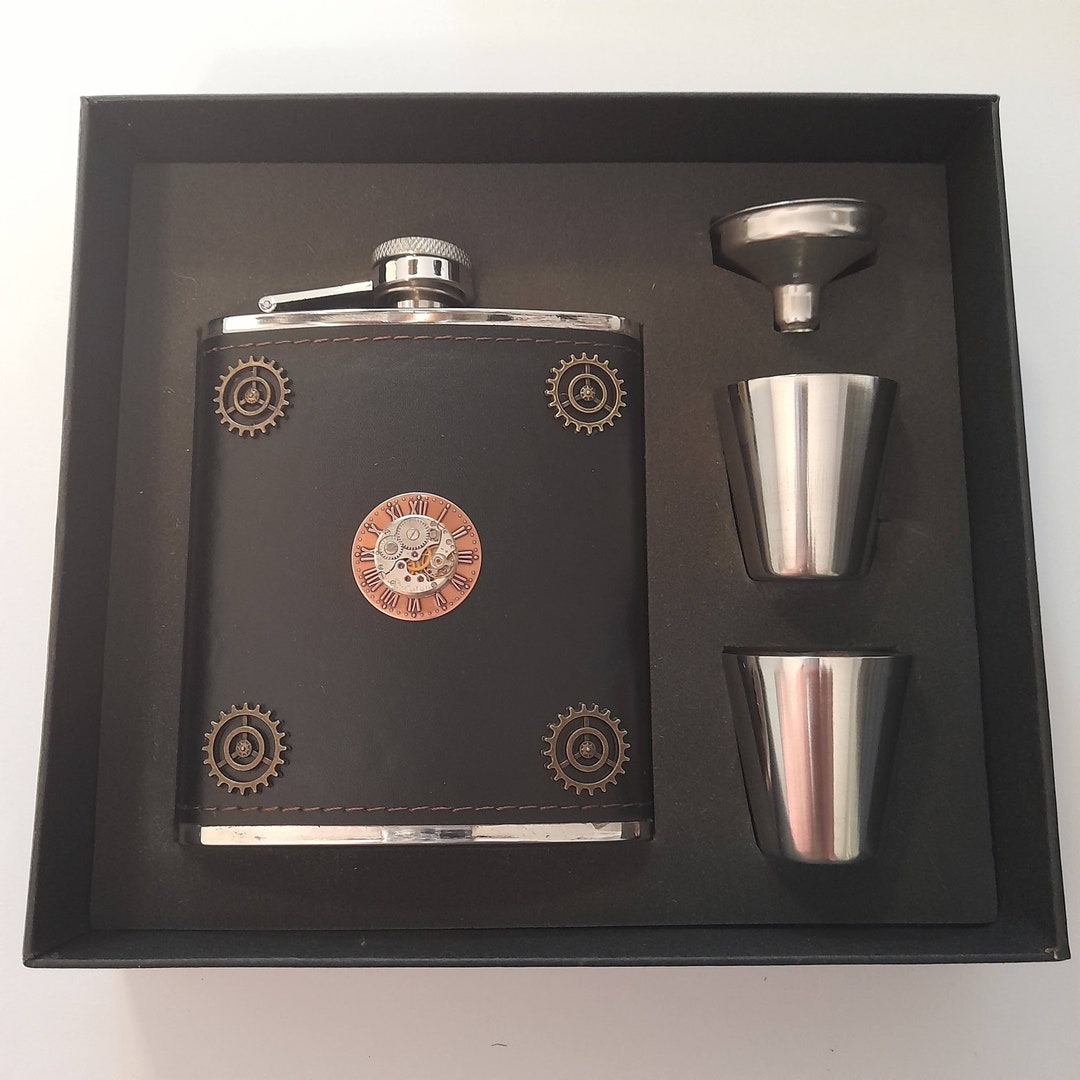 Steampunk Flask and Cup Set - Mens Steampunk Gift - Steampunk Watch ...