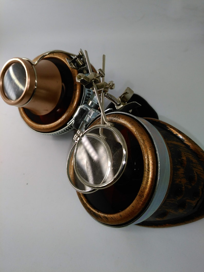 Bronze Steampunk Goggles Double Loupe Red Multi Lens Cyber | Etsy