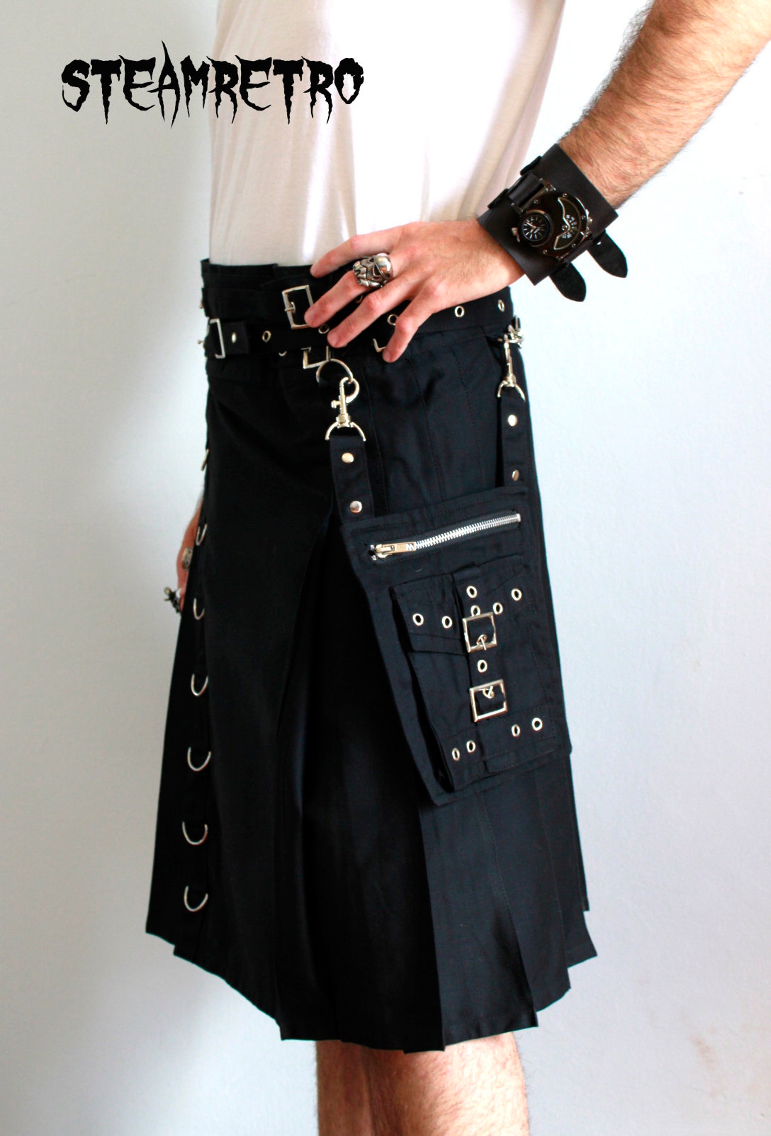 Kilt Mens Kilt Gothic Kilt Black Kilt Metal Kilt Cyberpunk Kilt ...