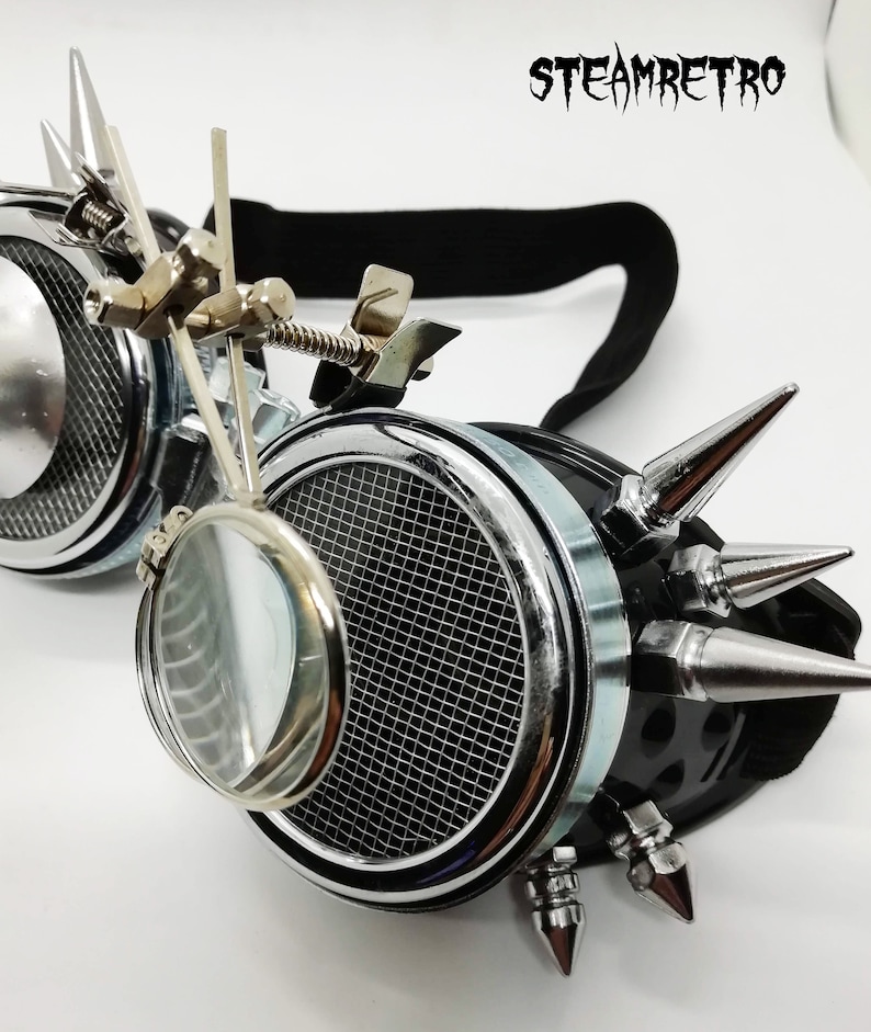 Chrome Steampunk Goggles Double Loupe Blue Lens Cyber Goggles - Etsy