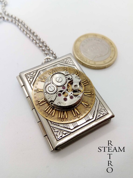 Steampunk locket Steampunk necklace Steampunk book | Etsy