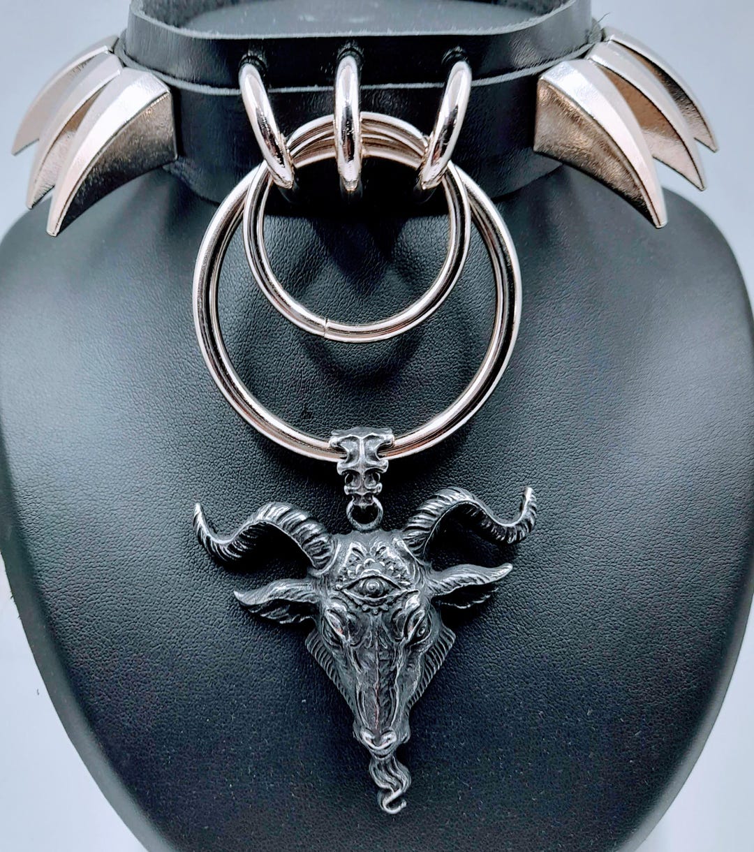 Choker - Dragon Tooth Spiked Gothic Choker - Baphomet Choker - Metal ...